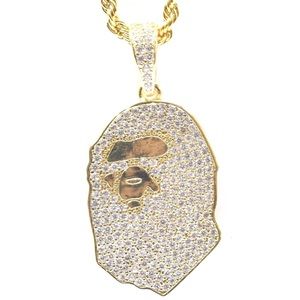Accessories | 14k Gold Finish Lab Diamond Bape Ape Charm Chain | Poshmark